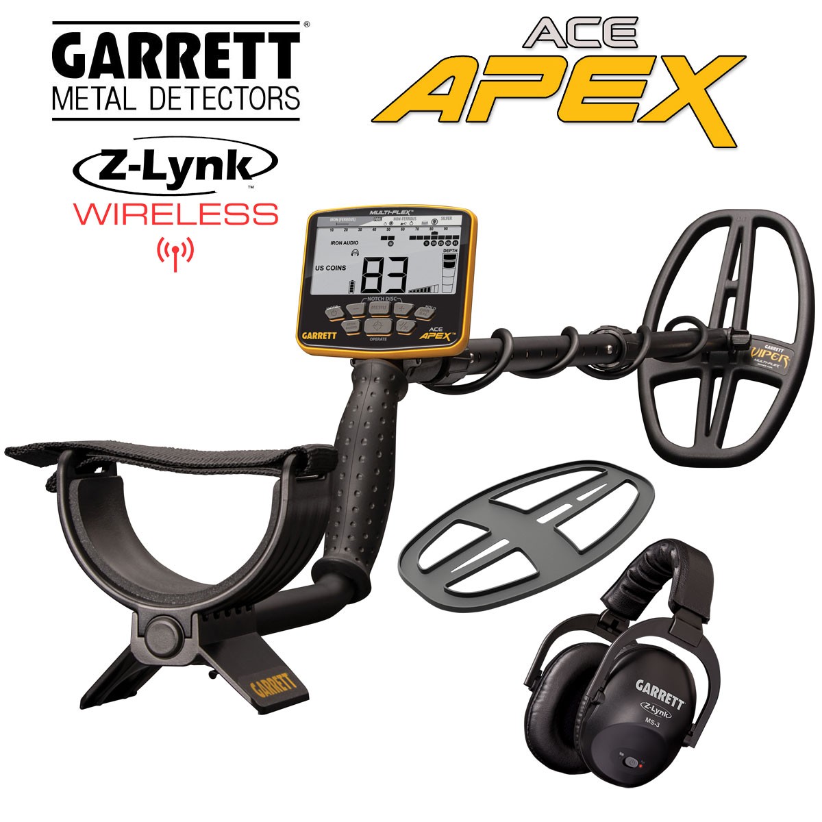 Garrett Ace Apex Multi Flex avec Casque audio sans fil Z-Lynk MS-3